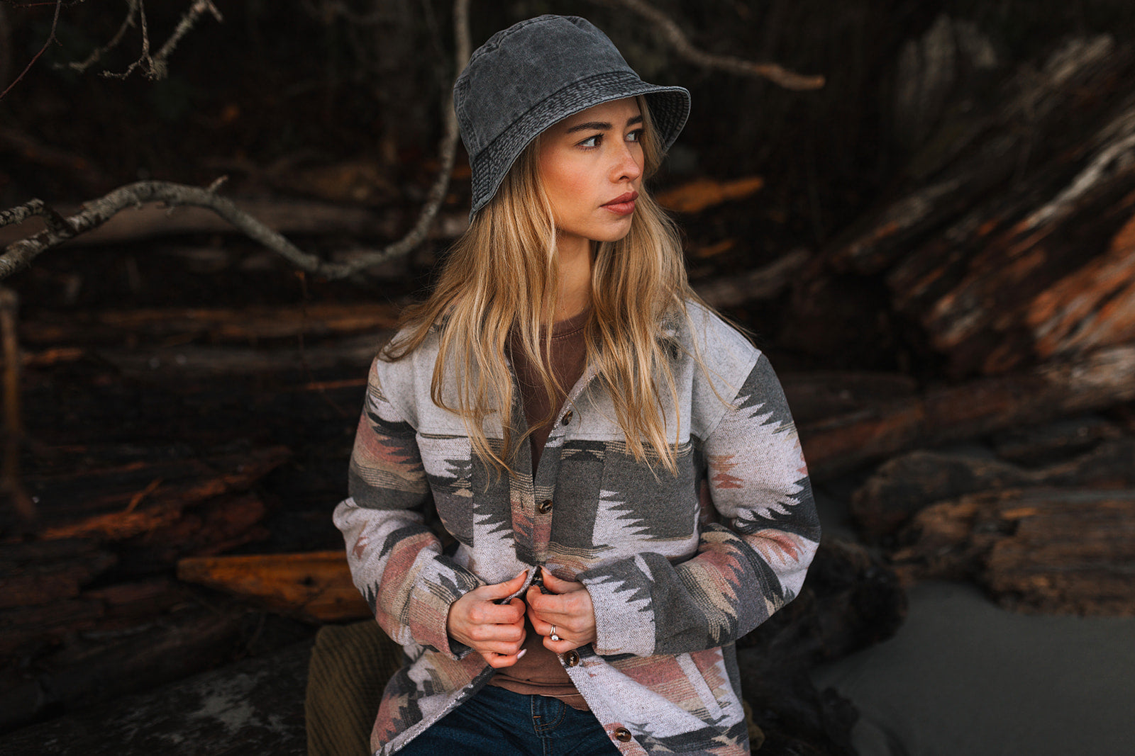 Ladies Aztec Jacket - Pink + Grey